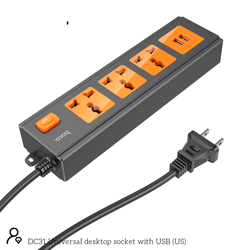 Hoco DC31 2500W Universal Power Socket With 2 USB Port - Harbar
