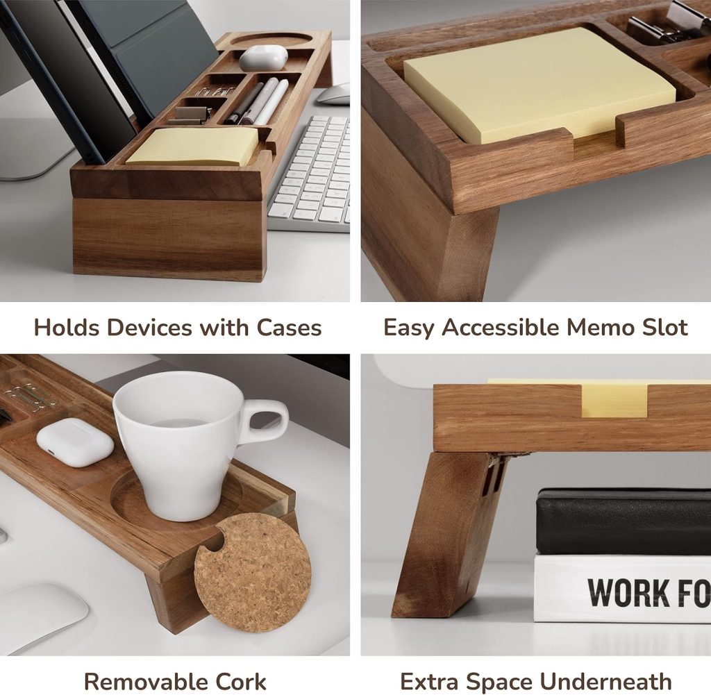 Natural Wood Multi Compartment Minimalist Desk Organizer - Harbar