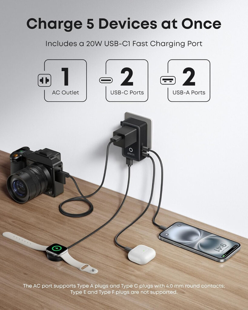 Anker 5-in-1 20W Nano Travel Adapter with USB-C PD Fast Charging - Harbar
