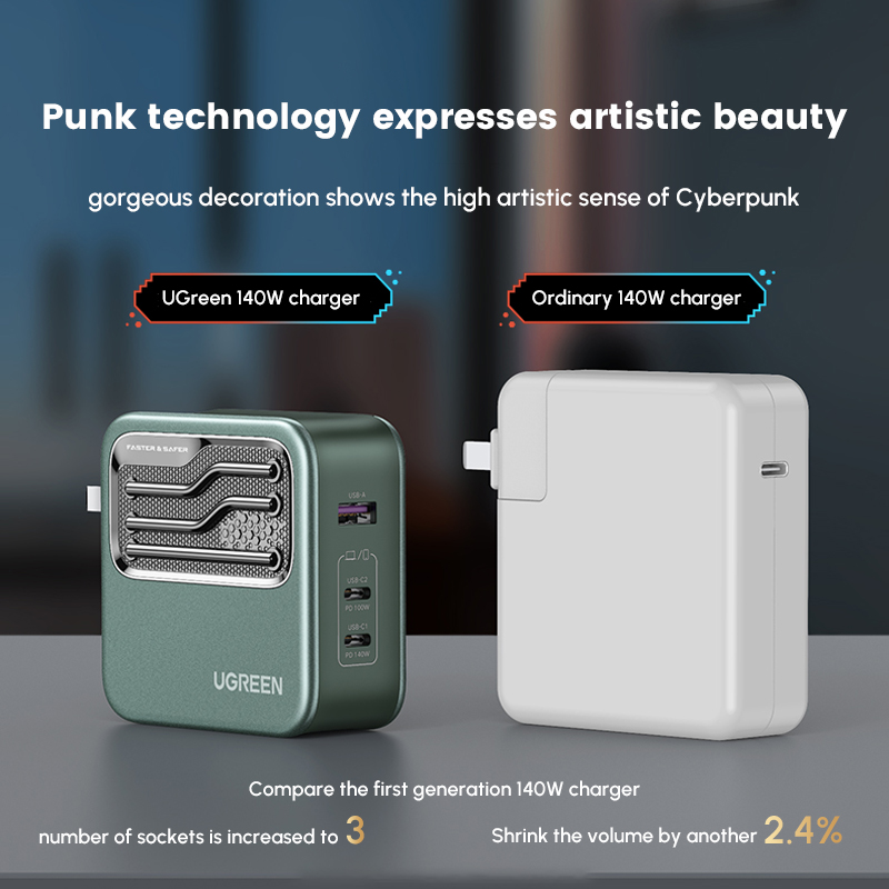 UGREEN 140W 3-Port GaN Wall Charger with Foldable Plug & PD Fast ...